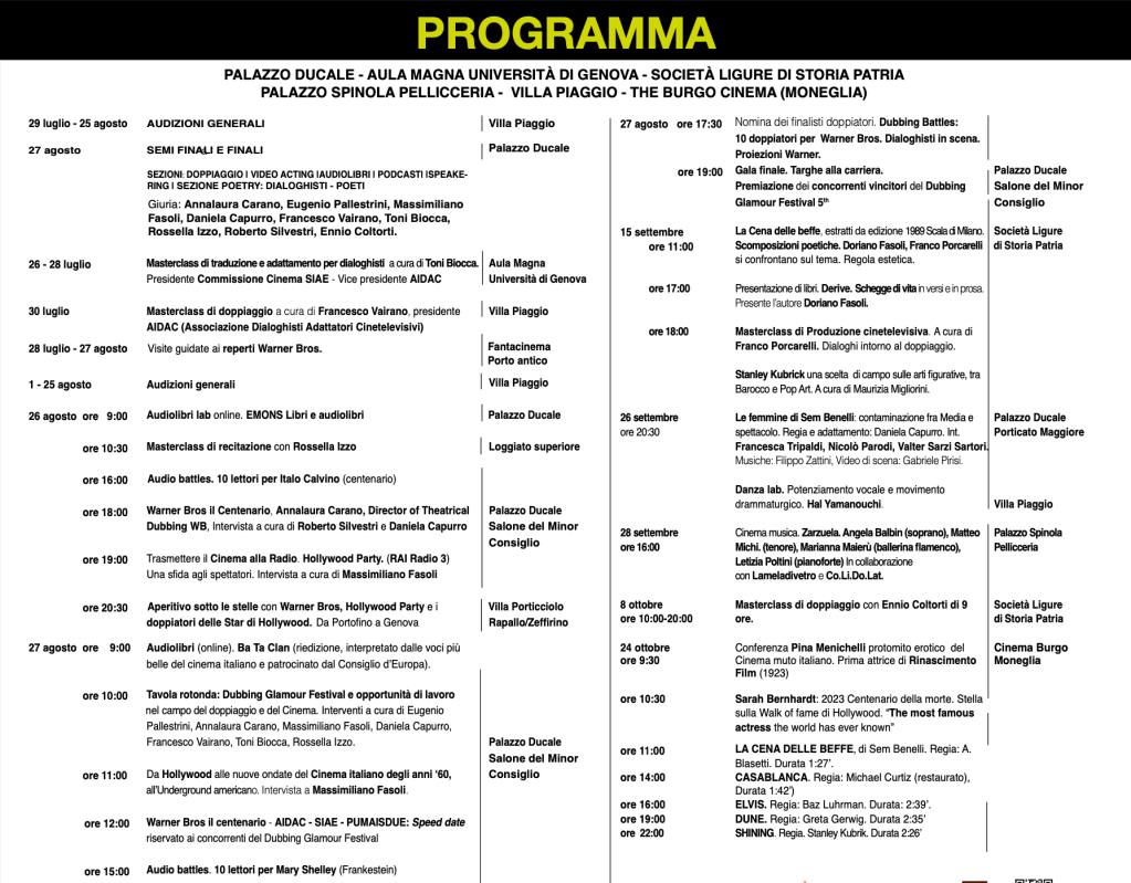 Programma 2023 - Teatro GAG Genova | Dubbing Glamour Festival & Cinema